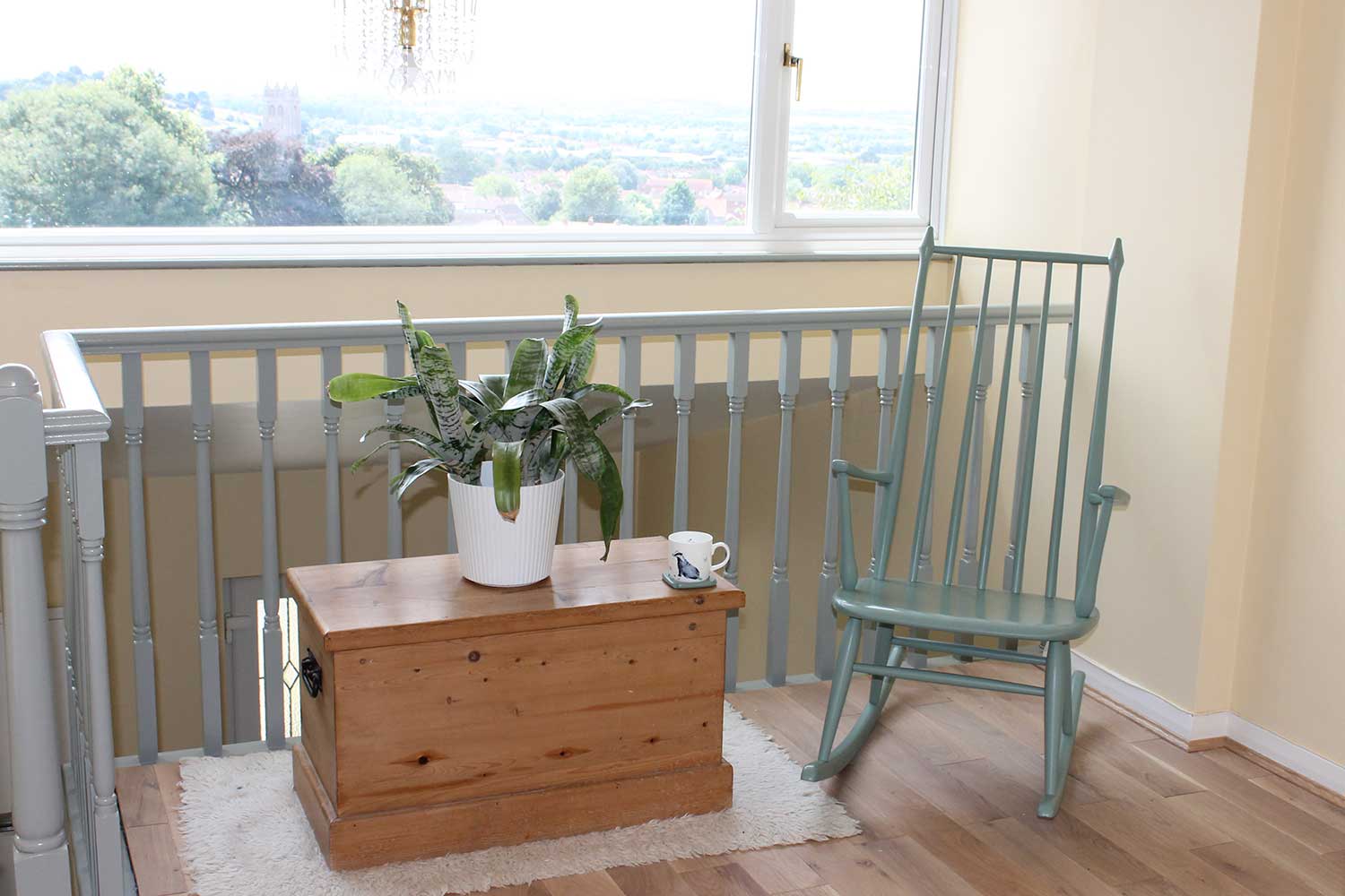 Thorndown-Bullrush-Green-Wood-Paint-on-Rocking-Chair-by-Spray-Box-and ...